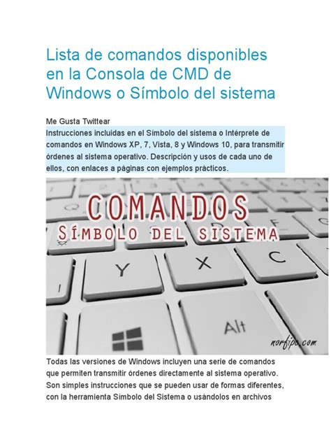 Lista De Comandos Disponibles En La Consola De Cmd De Windows O Símbolo