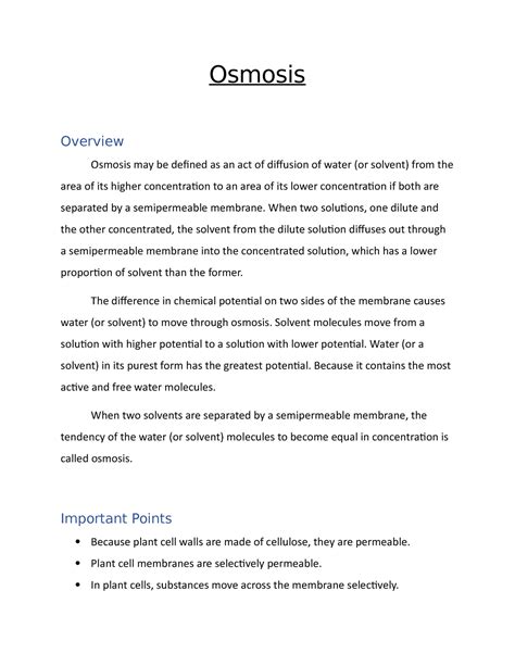 Brief Note On Osmosis Lecture Notes 9 10 Osmosis Overview Osmosis
