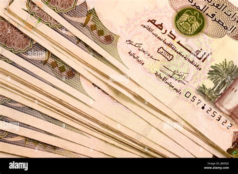 Close Up Dirhams Currency Note And Coins Aed United Arab Emirates