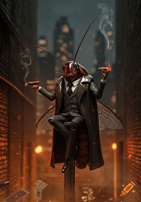 Photorealistic Image Of A Dapper Cockroach Mafia Boss In A Suit And