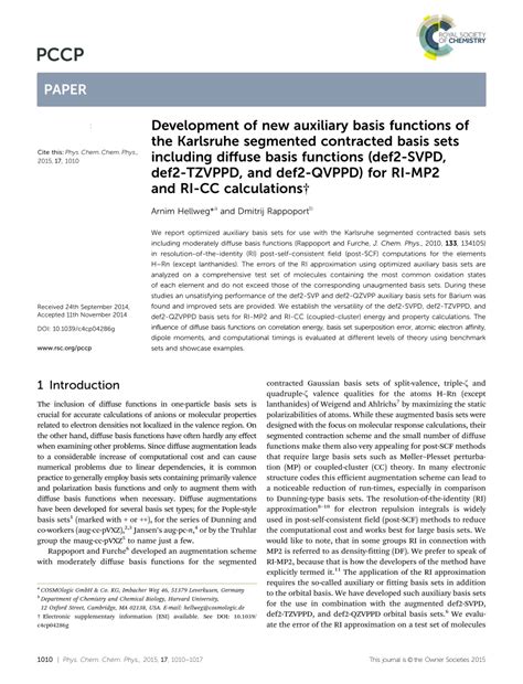 Pdf Development Of New Auxiliary Basis Functions Of The Karlsruhe