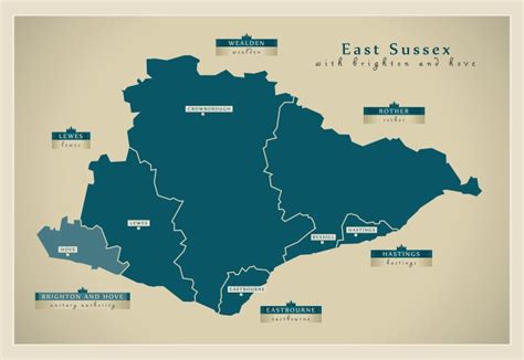 Modern Map East Sussex County With Districts Vector Image