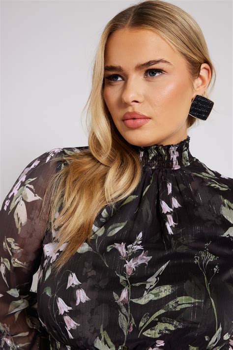 Yours London Plus Size Black Floral Print Collared Dress Yours Clothing