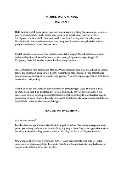 Modul Data Mining Modul Data Mining Bagian I Data Mining Adalah Suatu