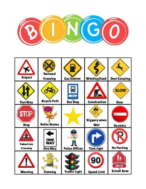 Social Skills Activity Road Sign Bingo Road Safety Game 100th Day Of