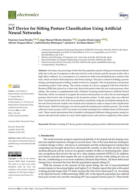 Pdf Iot Device For Sitting Posture Classification Using Artificial Neural Networks