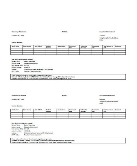 Tuition Bill Template