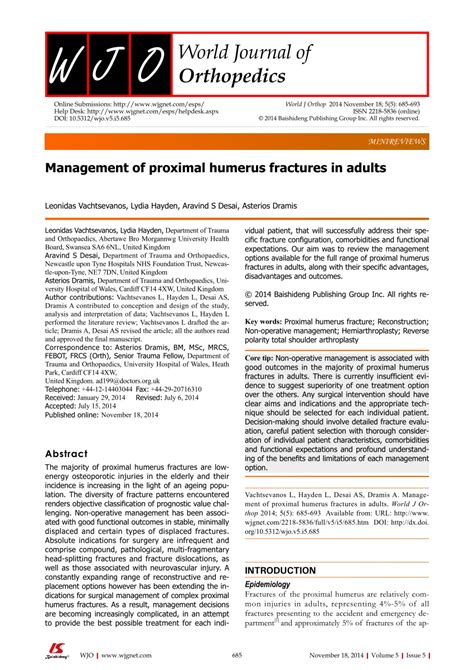 Pdf Management Of Proximal Humerus Fractures In Adults