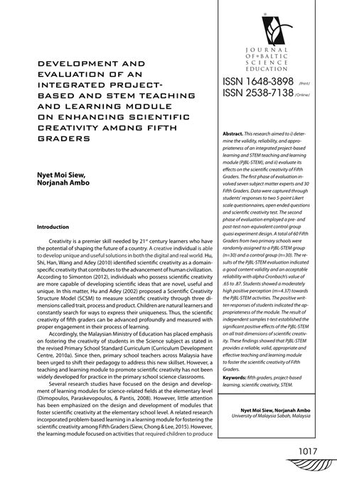 Pdf Development And Evaluation Of An Integrated Project Based And Stem Teaching And Learning