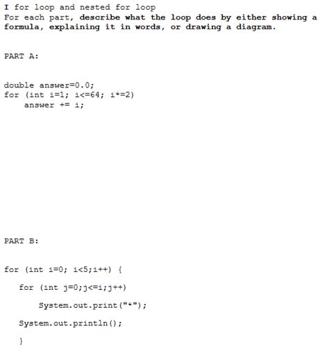 Solved I For Loop And Nested For Loop For Each Part Chegg Com