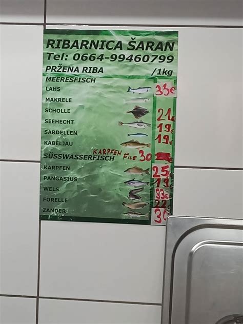 Speisekarte Von Fisch Imbiss Ribarnica Saran Wien