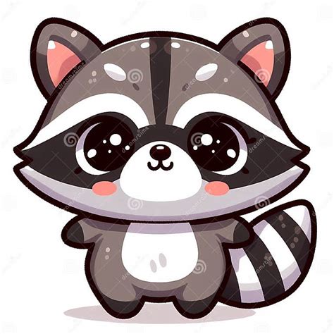 Cute Chibi Raccoon Illustration In Flat Style On White Background Stock