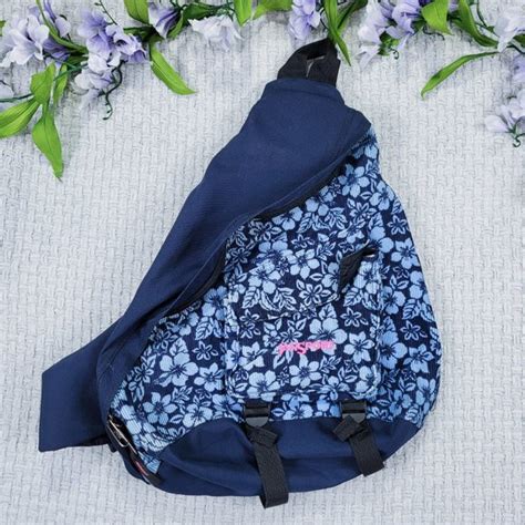 Jansport Bags Jansport Blue Corduroy Hibiscus Hawaiian Flower Sling