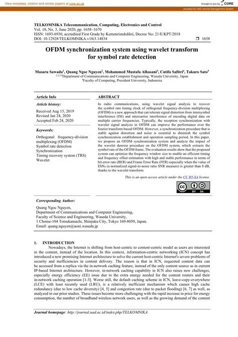 Pdf Ofdm Synchronization System Using Wavelet Transform For Dokumen