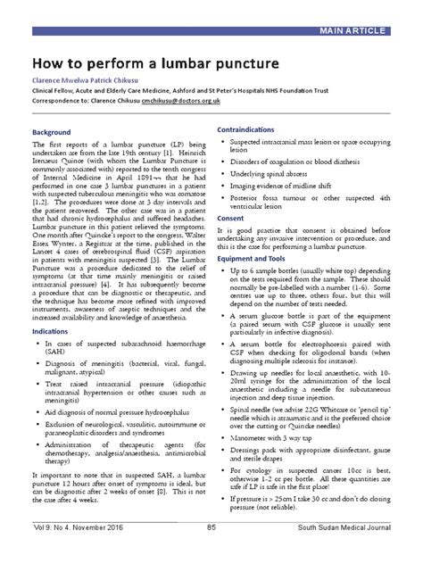 Lumbar Puncture Pdf Cerebrospinal Fluid Meningitis