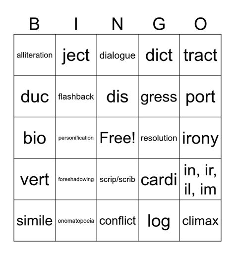 Wow 13 Figurative Languagelit Terms Bingo Card