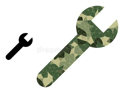 Low Poly Mosaic Wrench Icon In Camo Military Color Hues Stock Vector