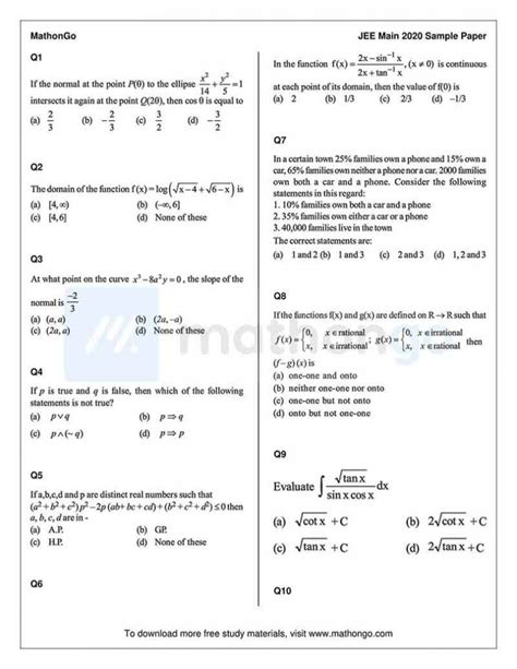 Jee Main 2020 Sample Mock Paper 3 Mathongo