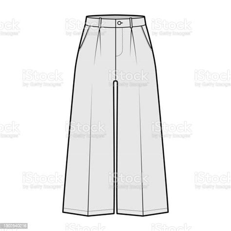 낮은 허리 상승 싱글 플리트 미드 송아지 길이 넓은 다리 솔기 포켓팬츠 카프리 테크니컬 패션 일러스트 0명에 대한 스톡 벡터 아트 및 기타 이미지 Istock