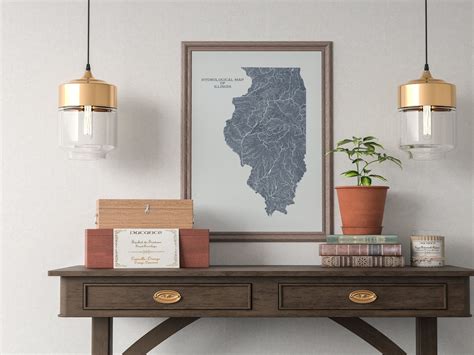 Illinois Rivers Map Poster Hydrological Art Print Etsy