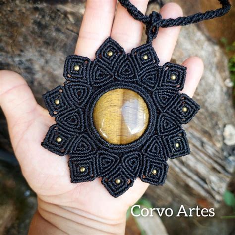 colar mandala em macramê com olho de tigre elo7
