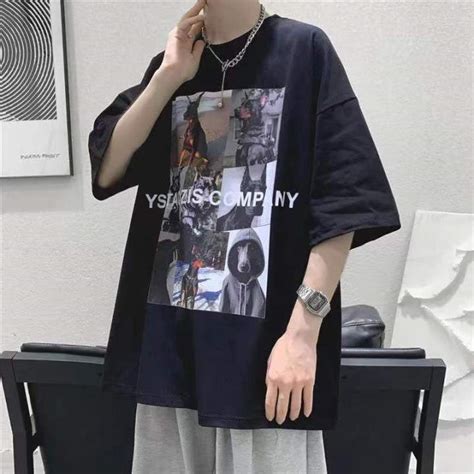 Ts Men เสื้อยืดคอกลมแขนสั้น เสื้อยืดผู้ชาย ทรงหลวม คุณภาพสูงสีดำ สีขาว