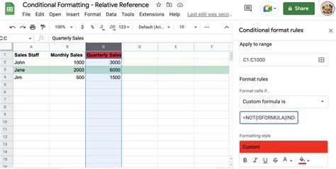 conditional formatting with custom formula using relative references