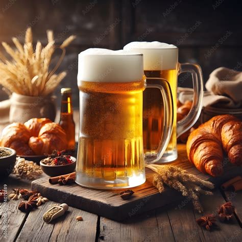 Pints Full Of Beer In A Pub Ultra Realistic Generative Ai Stock