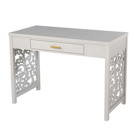 Gray Lattice Writing Desk With Storage And Space Saving Design Cave Supplies