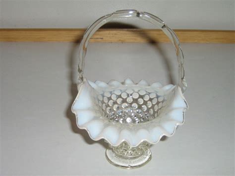 Vintage Fenton French Opalescent Hobnail Basket 1950s Pottery And Glass