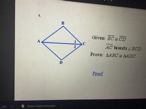 solved 4 b given bc cd a 1 2 ac bisects zbcd prove aabc