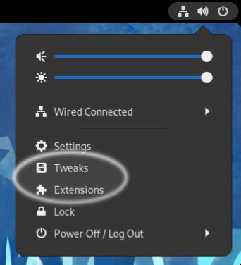 Tweaks Extensions In System Menu GNOME Shell Extensions