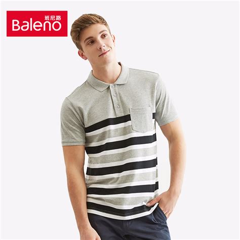 Baleno班尼路 商务时尚纯棉polo衫男 青年宽松条纹衫翻领短袖t恤baleno班尼路旗舰店