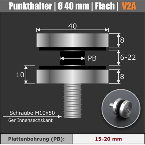 Glaspunkthalter Ø30 40 mm Edelstahl Glashalter WA 10 mm PS 6 22 mm