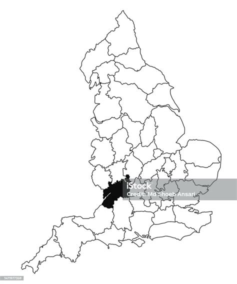 흰색 바탕에 영국의 글로스터셔 카운티 지도 영국 행정 지도에서 검은색으로 강조 표시된 단일 카운티 지도 영국 영국 영국 0명에 대한 스톡 벡터 아트 및 기타 이미지 Istock