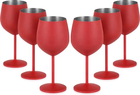 Lifecapido Stainless Steel Wine Glasses Set Of 6 18oz Stainless Steel Wine Goblets