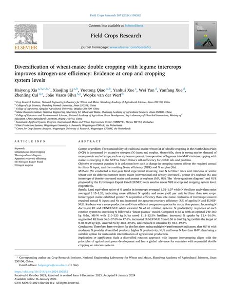Pdf Diversification Of Wheat Maize Double Cropping With Legume