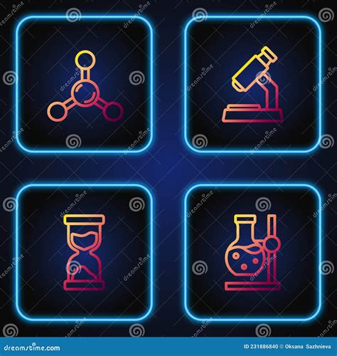 Set Line Test Tube Flask On Stand Old Hourglass Molecule And