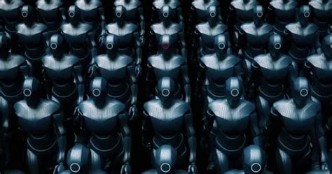 Alien Robot Army Marching Slowly Invadi Stock Video Pond