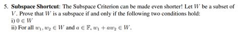 Solved 5 Subspace Shortcut The Subspace Criterion Can Be