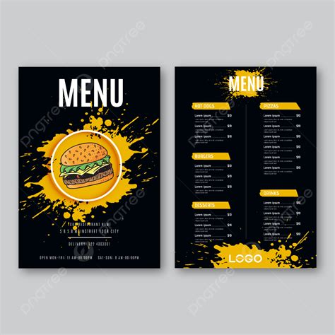 Restaurante Occidental Comida Menú Plantilla Diseño Boceto Dibujado A