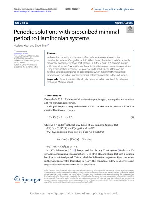 Pdf Periodic Solutions With Prescribed Minimal Period To Hamiltonian