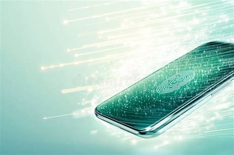 Fingerprint Scanning On Smartphone With Futuristic Light Trails Mobile Security And Biometric