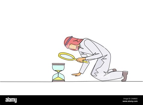 Single Continuous Line Drawing Of Arabian Businessman Holding