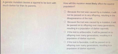 Solved A Genetic Mutation Causes A Squirrel To Be Born With How Will