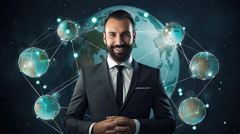 Premium Photo Smiling Standing Businessman With Globe Icon Set World