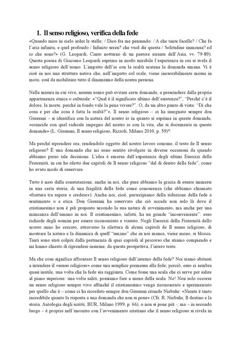 Appunti Il Senso Religioso Appunti Di Teologia Docsity