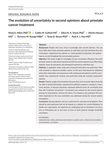 Pdf The Evolution Of Uncertainty In Second Opinions About Prostate
