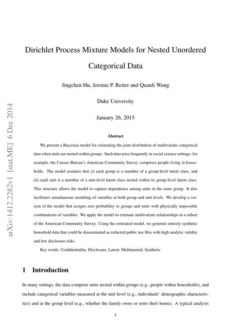 Pdf Dirichlet Process Mixture Models For Nested Categorical Data