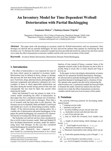 pdf an inventory model for time dependent weibull deterioration with